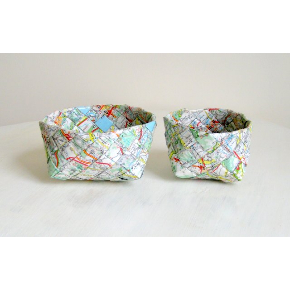 Woven Baskets, Nordic weave, recycled maps | Birgitte Hendricks